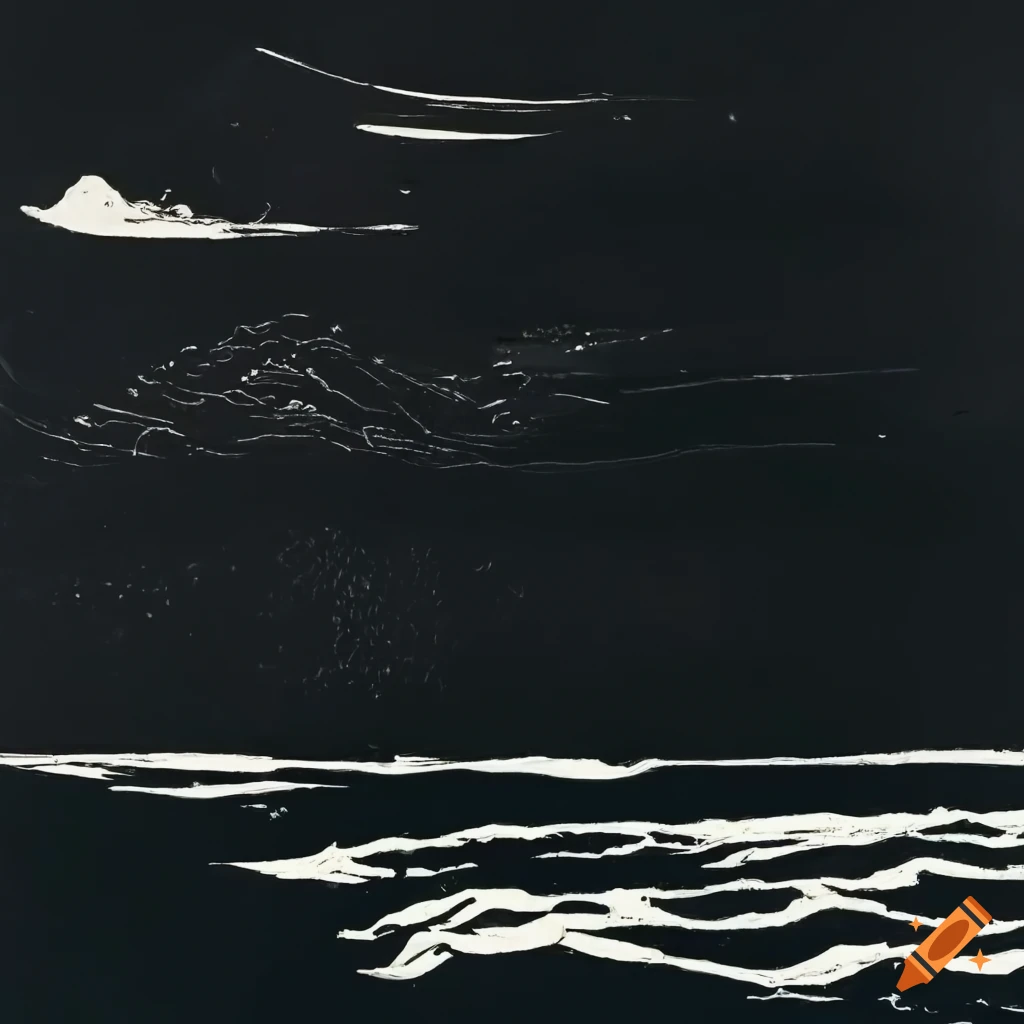 Seascape black linocut art on Craiyon
