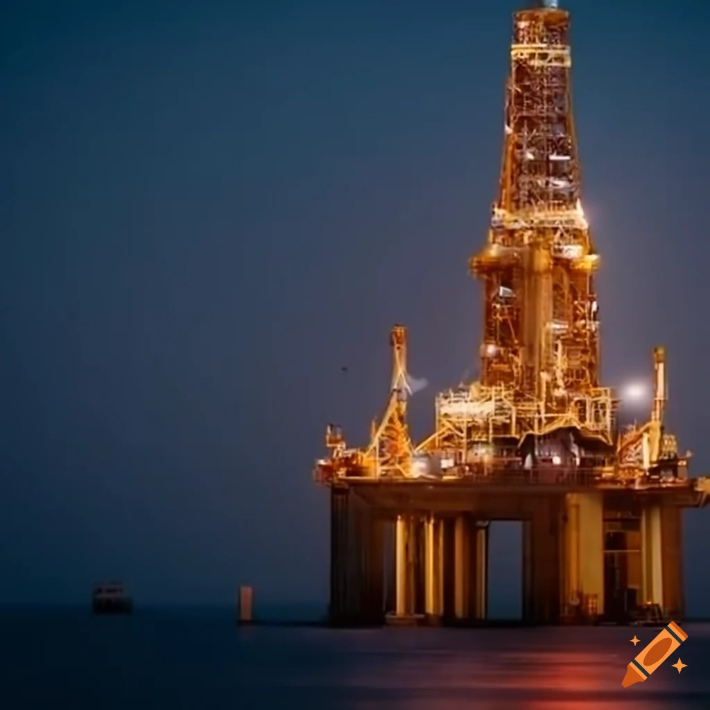 Oil rig structure at sea on Craiyon