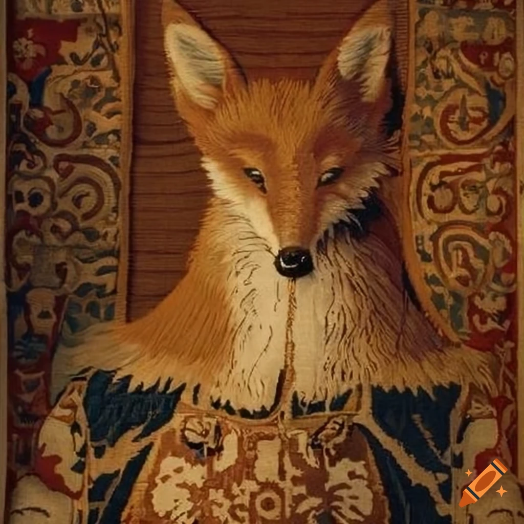 Intricate historical tapestry featuring a charming fox on Craiyon