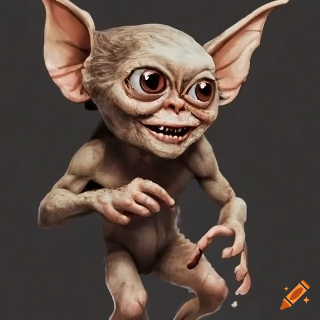 Cute character with gremlin and Gollum features holding a ring on Craiyon