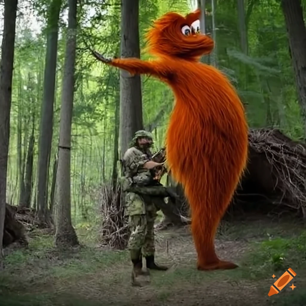 Unique lorax character in military gear with a shotgun on Craiyon