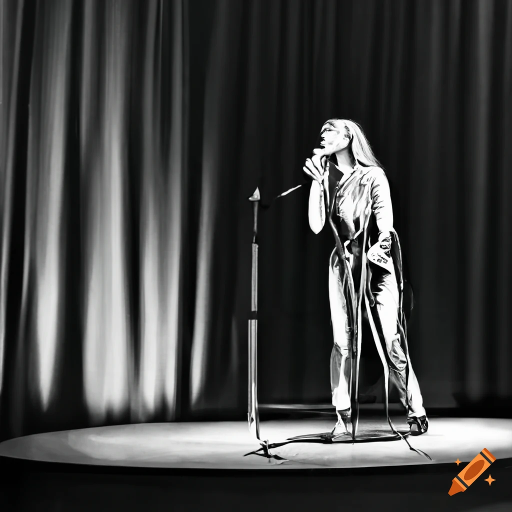 Female comedian performing on a stand-up comedy stage on Craiyon