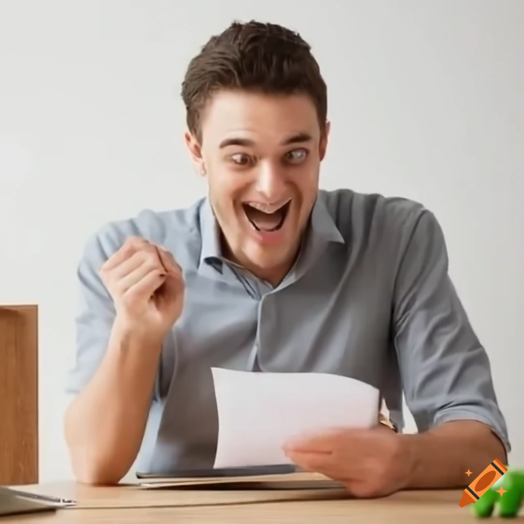 Man excitedly filling out paperwork on Craiyon