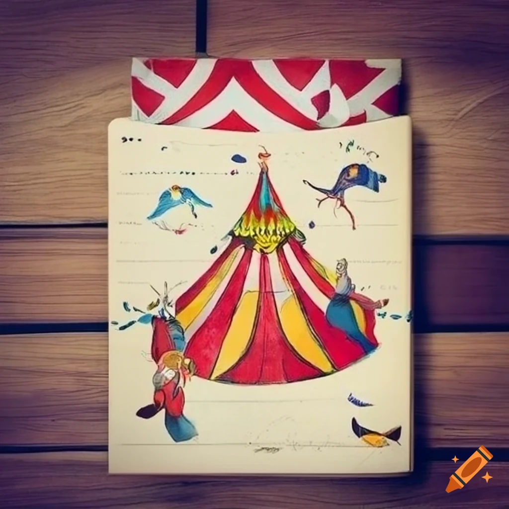 Notebook with a circus cartoonish bird design on Craiyon