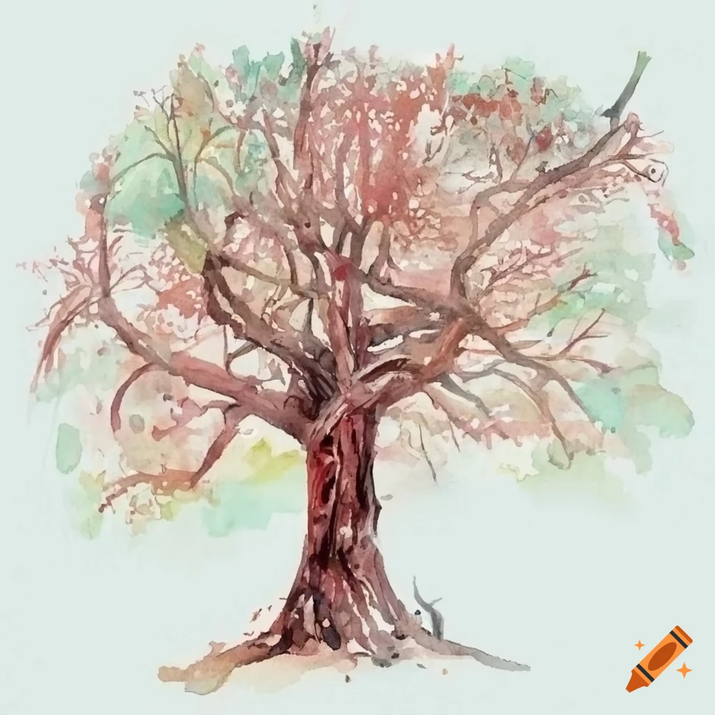 Intertwined tree branches forming a basket in watercolor on Craiyon