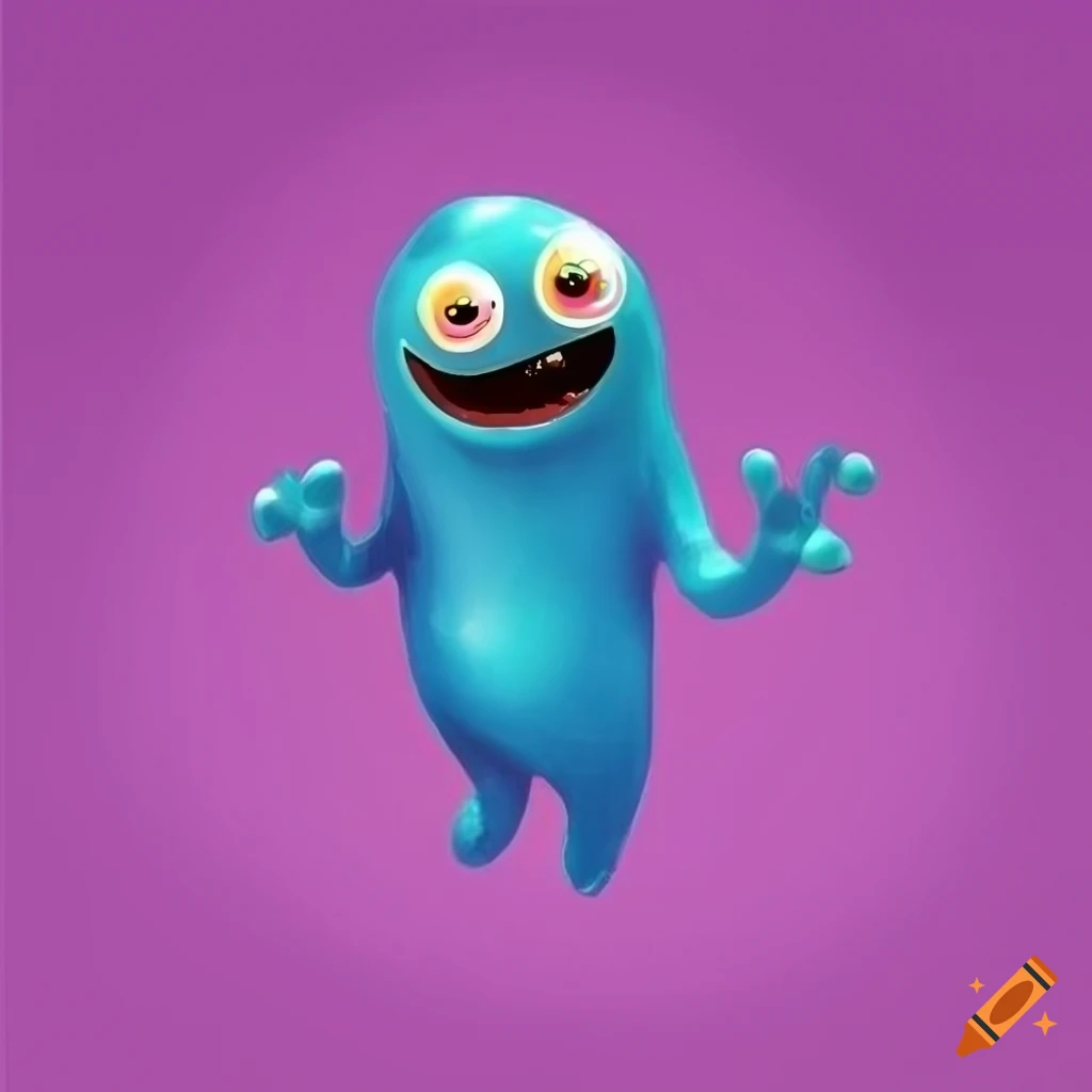 Whimsical cartoon album cover with a colorful blue gooey creature on ...