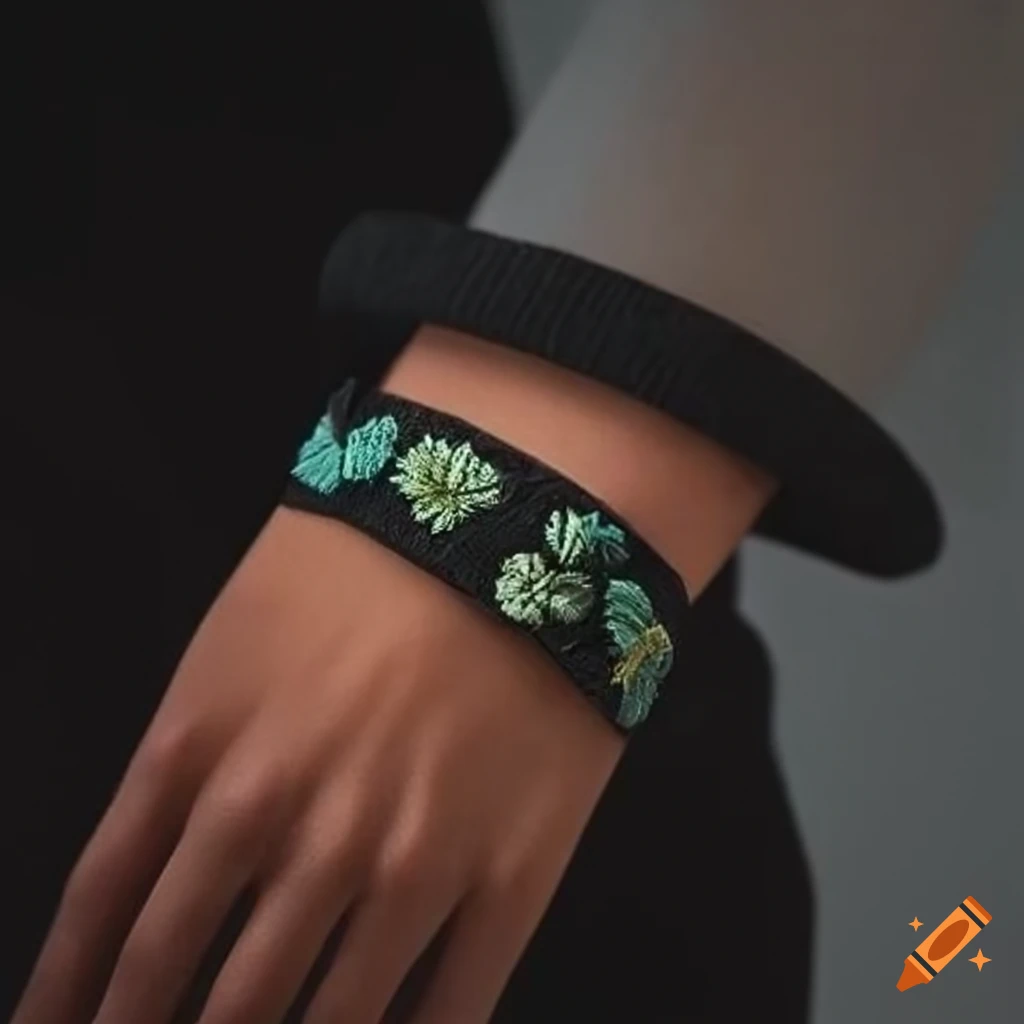 Botanical embroidered cuff bracelet in modern style on Craiyon