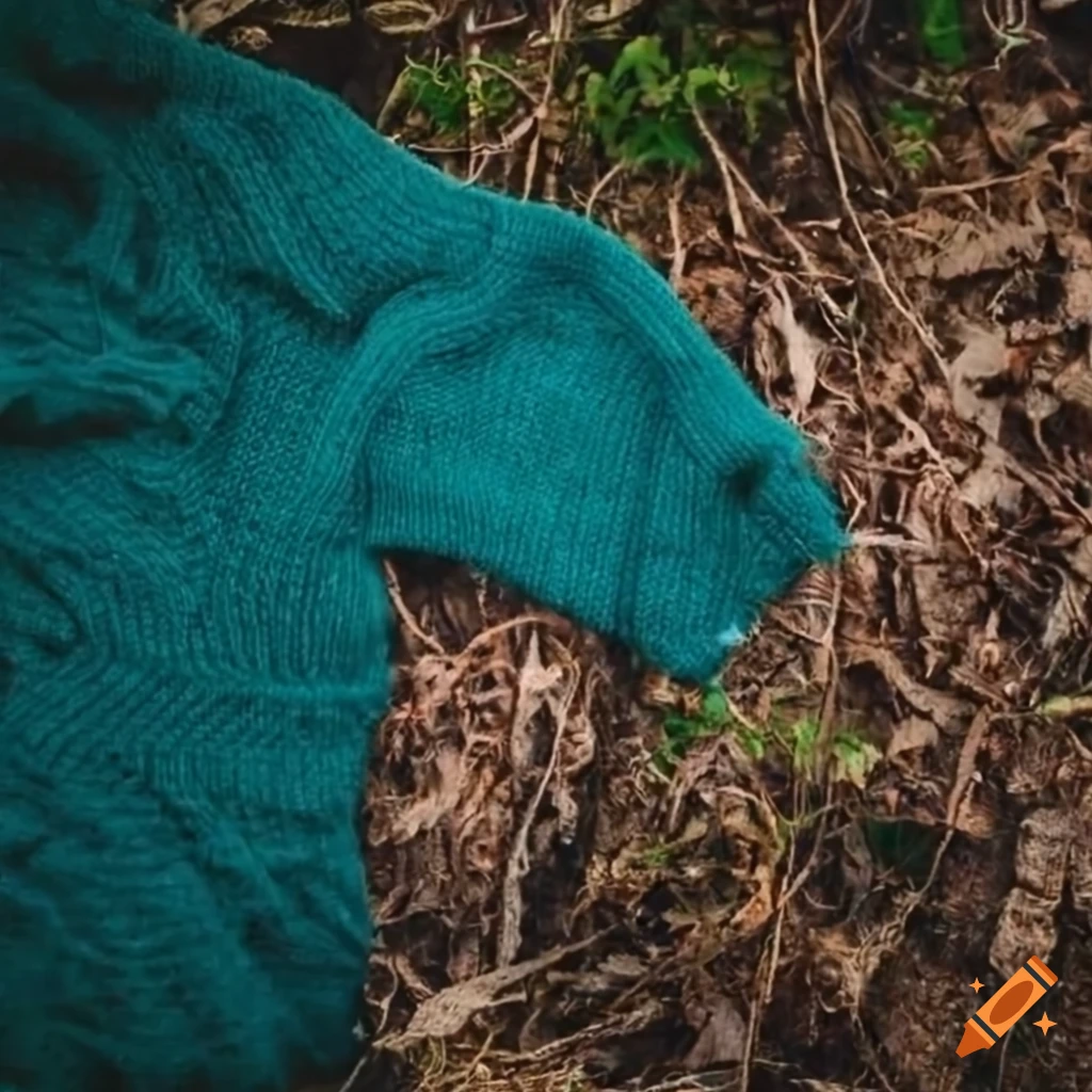 Dirty and torn sports sweater on the forest ground on Craiyon