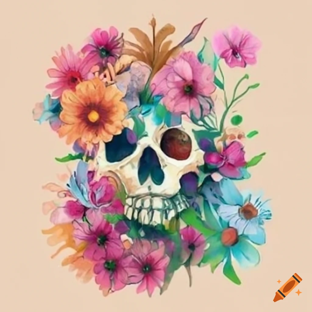 Skeleton covered in flowers on Craiyon