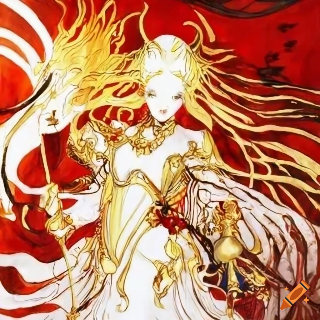 Imperial fire queen armored cleric priestess with flowing golden hair ...