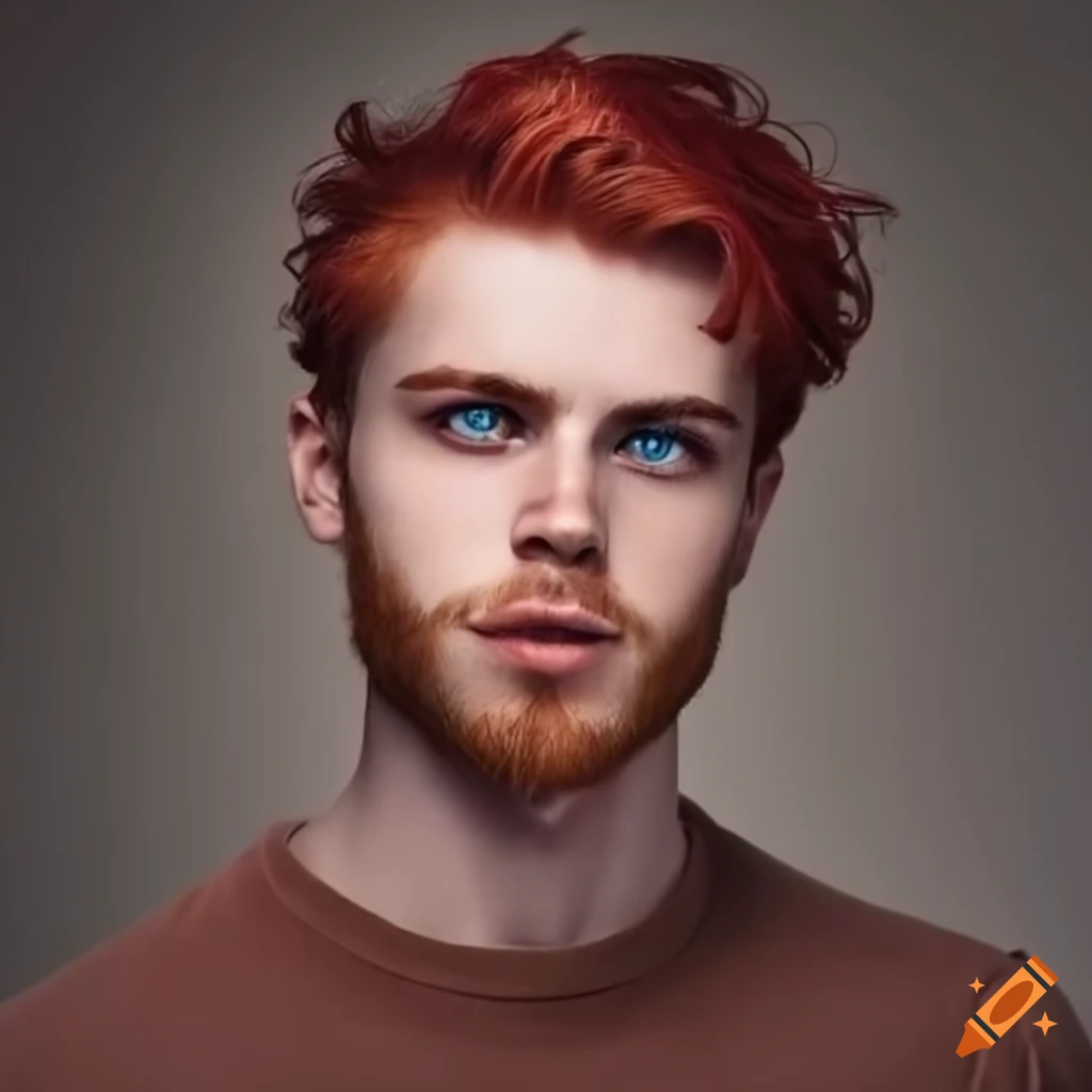 25-year-old man with dark red hair, blue eyes, and a short beard on Craiyon