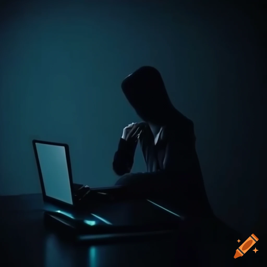 Mysterious person typing on dark computer terminal on Craiyon