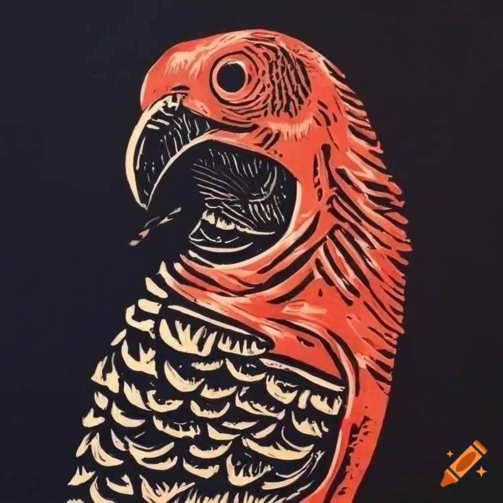 Monster bird linocut illustration on Craiyon