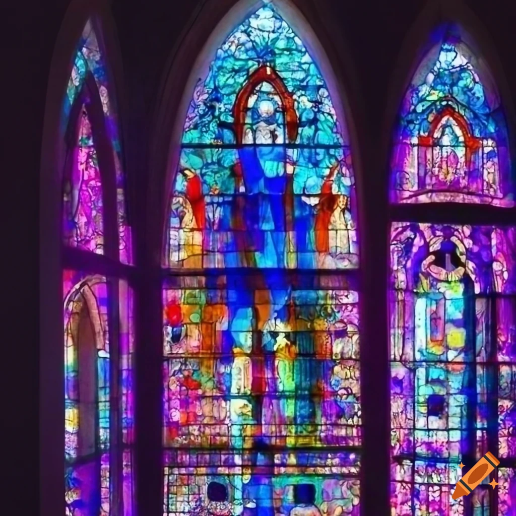 1800s french stained glass wall in blue and purple abstract design on ...