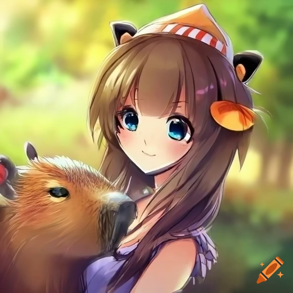 Anime capybara-girl with cute features and colorful hair on Craiyon