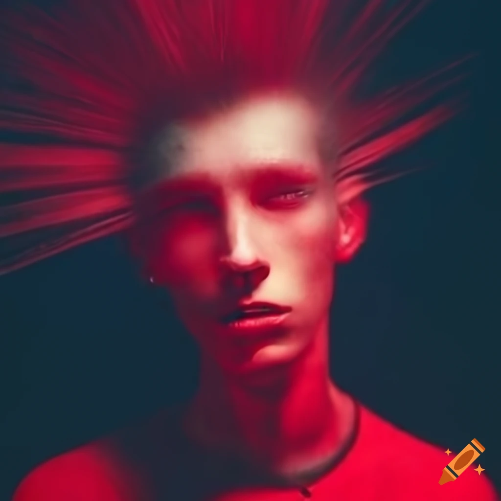 Abstract punk portrait of a man in red on Craiyon