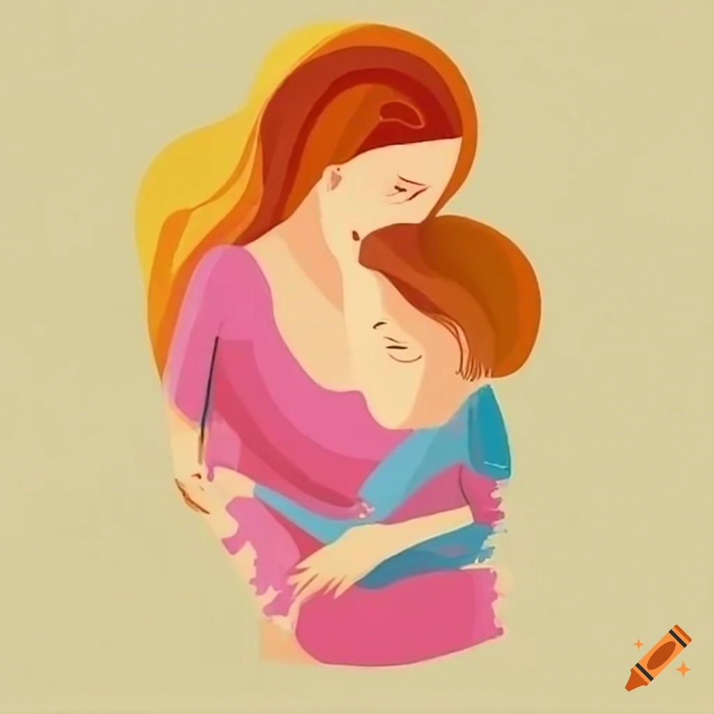 Abstract representation of a mother with her children on Craiyon