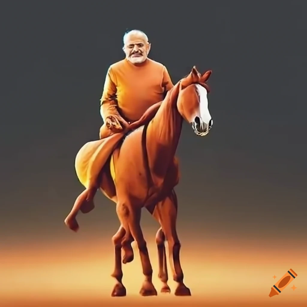 Indian prime minister narendra modi riding a horse on Craiyon