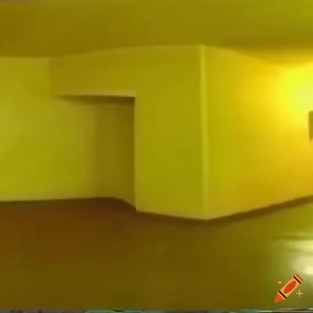 Endless yellow rooms with confusing architecture in early 2000s style ...