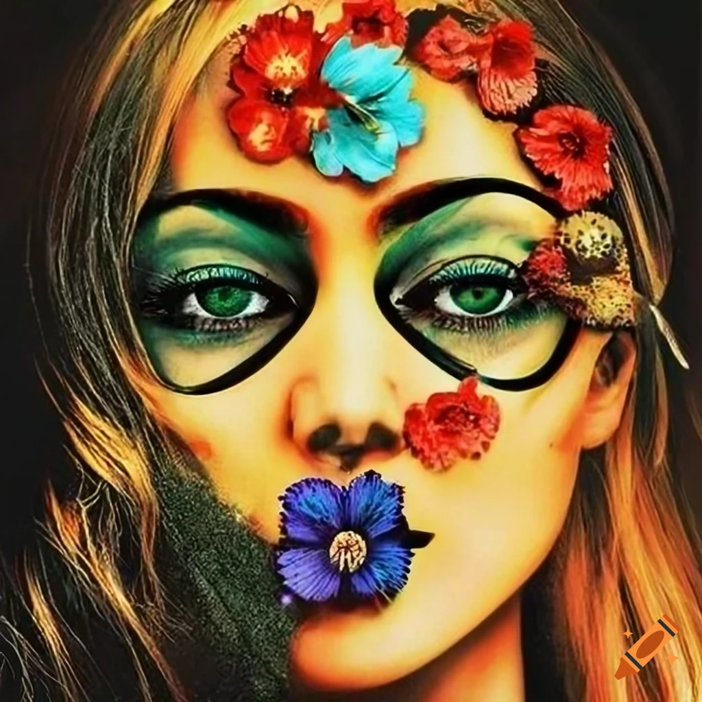 Vintage surreal retro collage music poster with flowers, butterflies ...