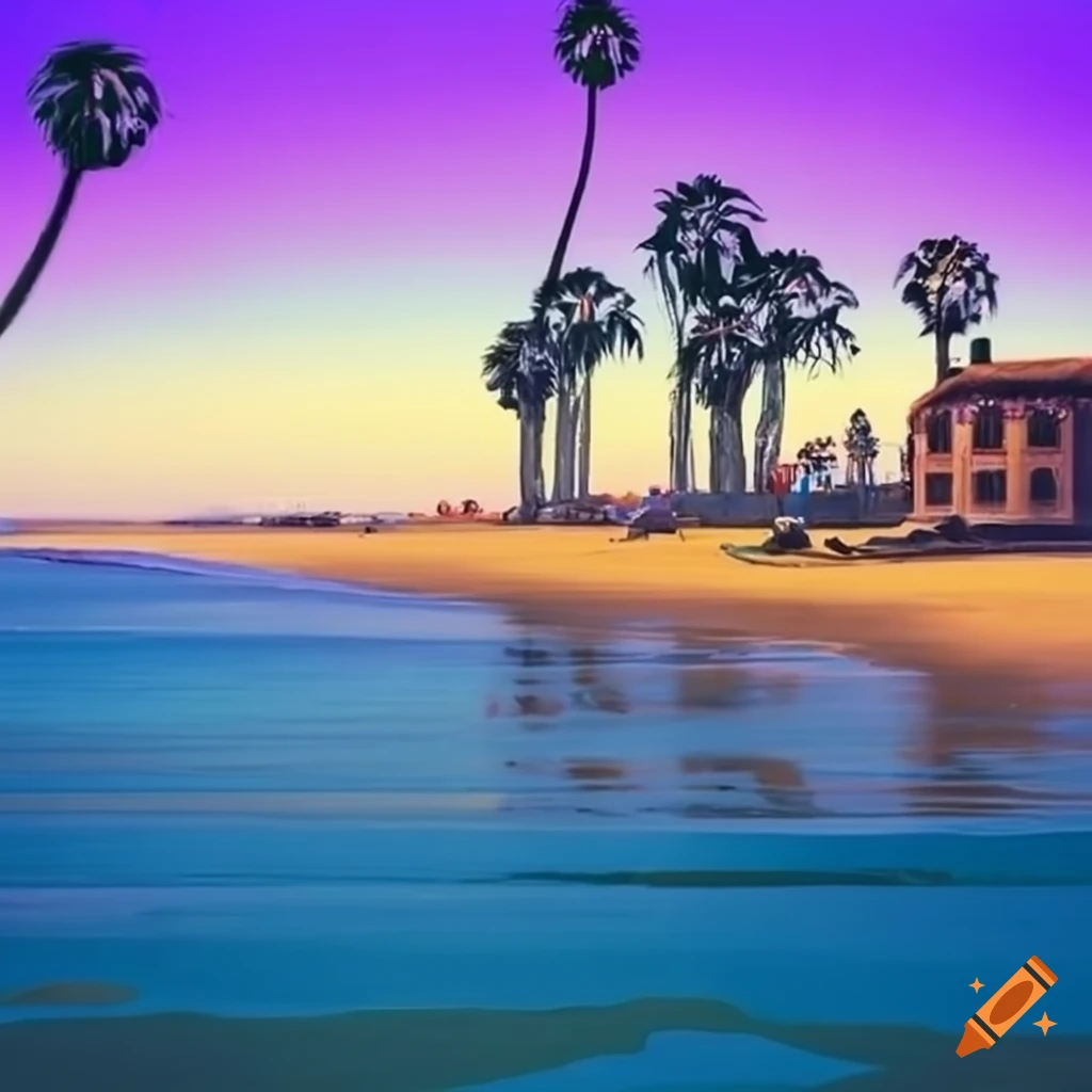 California 80's inspired police beach scene on Craiyon