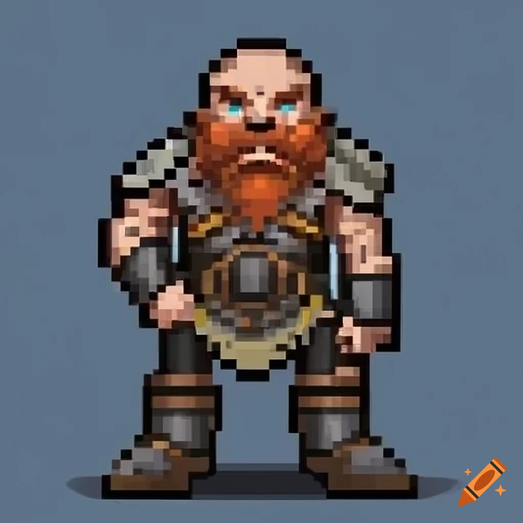 Dwarf warrior in 2-bit style on Craiyon