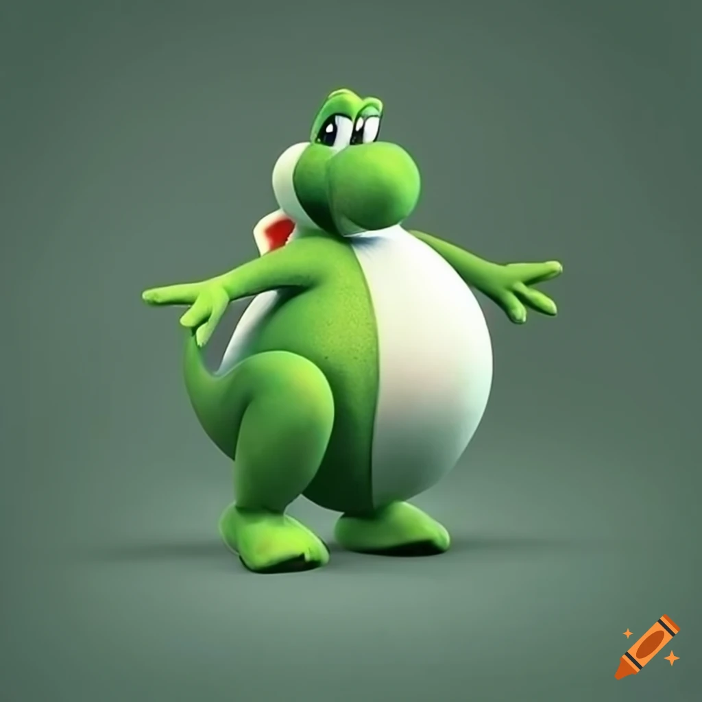 Detailed and vivid green Yoshi from Super Mario Bros on Craiyon