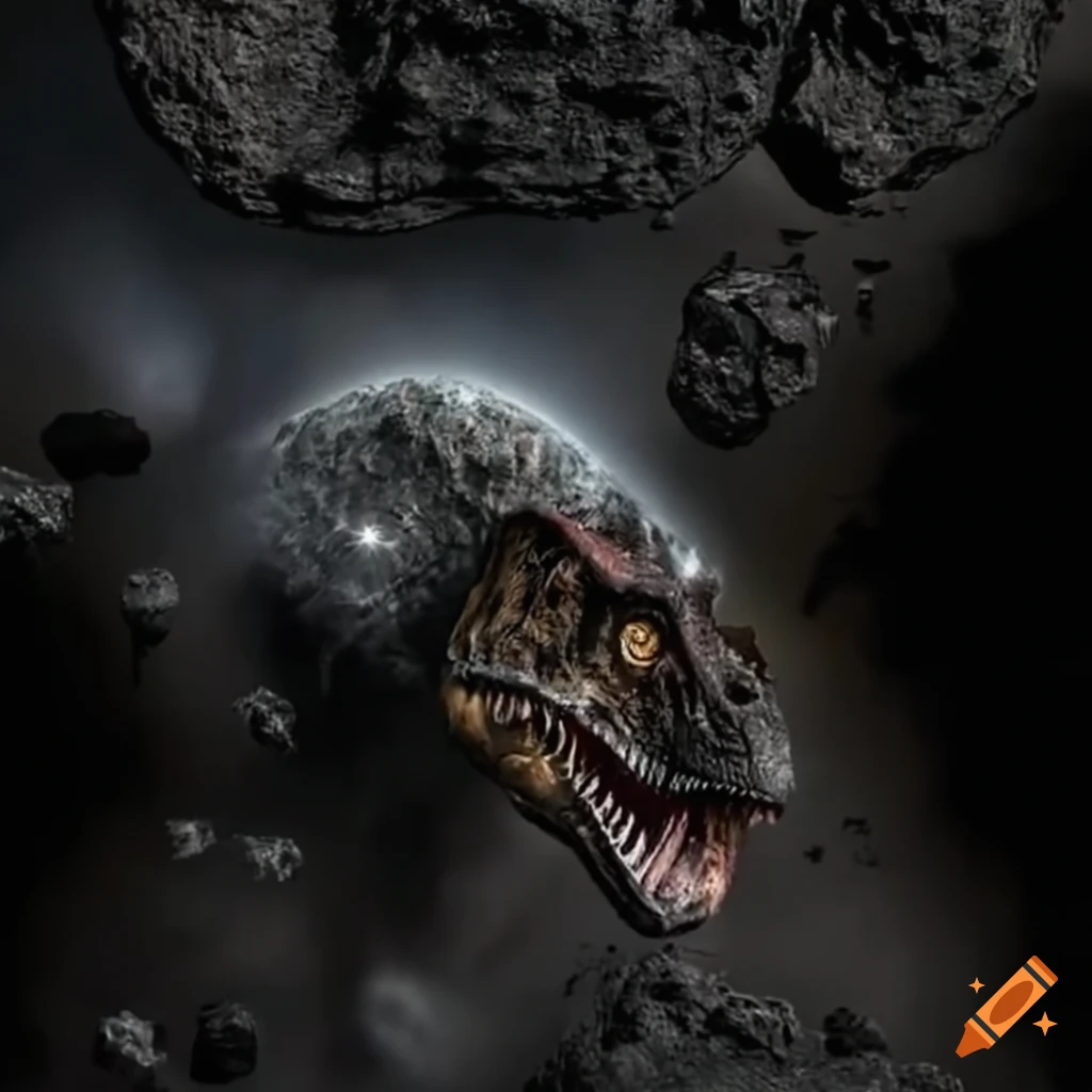 Tyrannosaurus watching falling asteroid on Craiyon