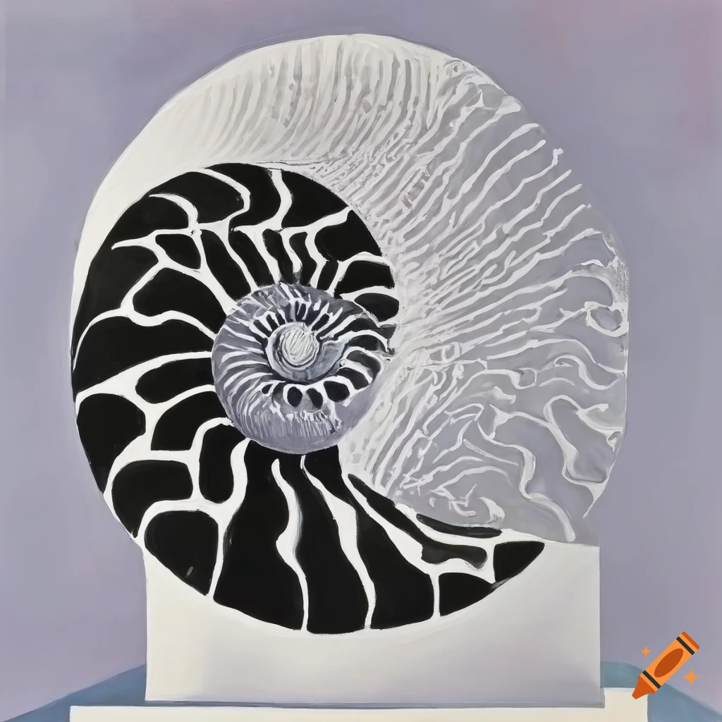 Special-shaped spatial structure with an ammonite shell in white and ...