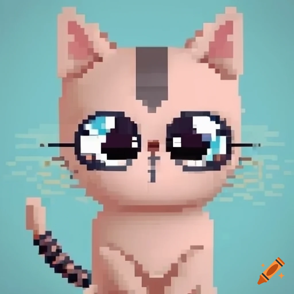 Cute pixelated kitty with big eyes on Craiyon