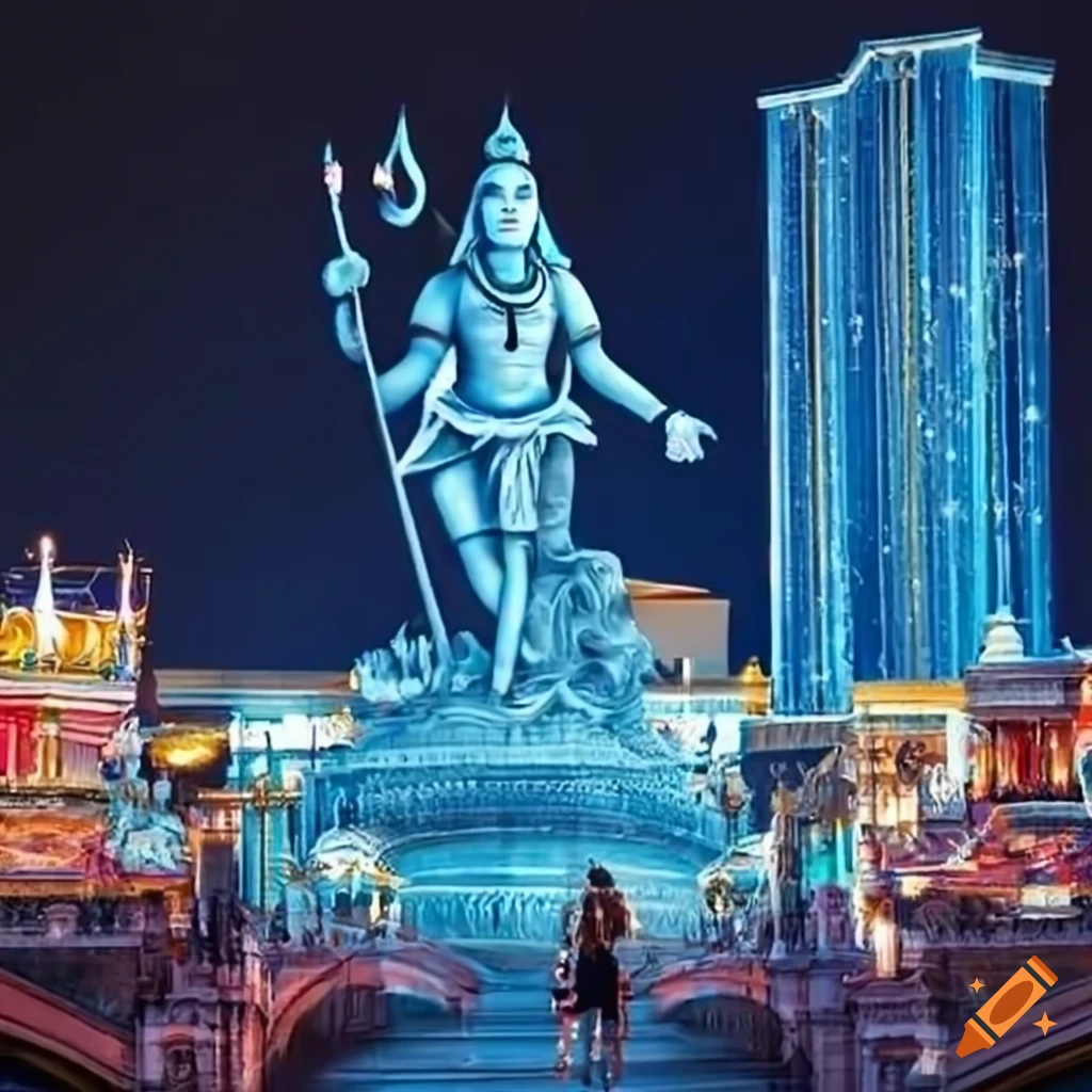 Iconic representation of lord shiva with las vegas strip backdrop on ...