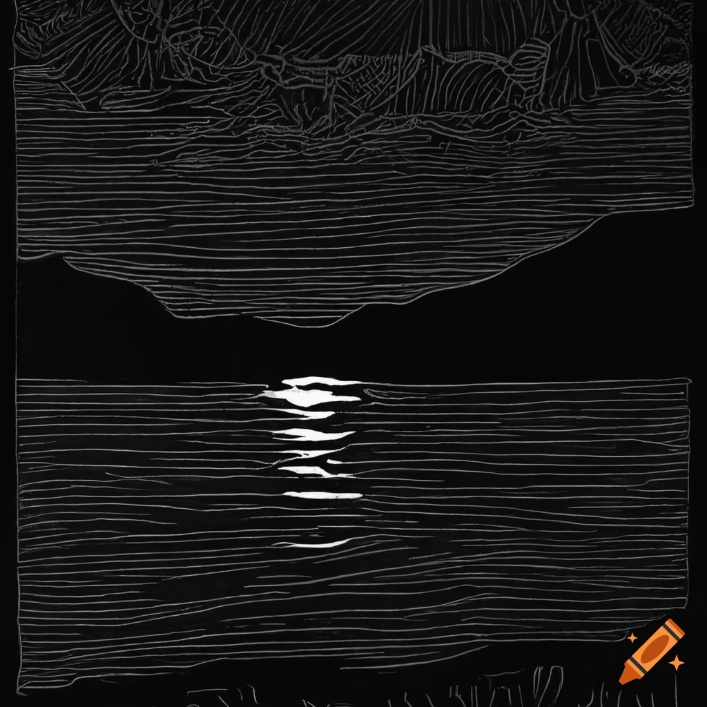 Lake michigan black linocut art on Craiyon