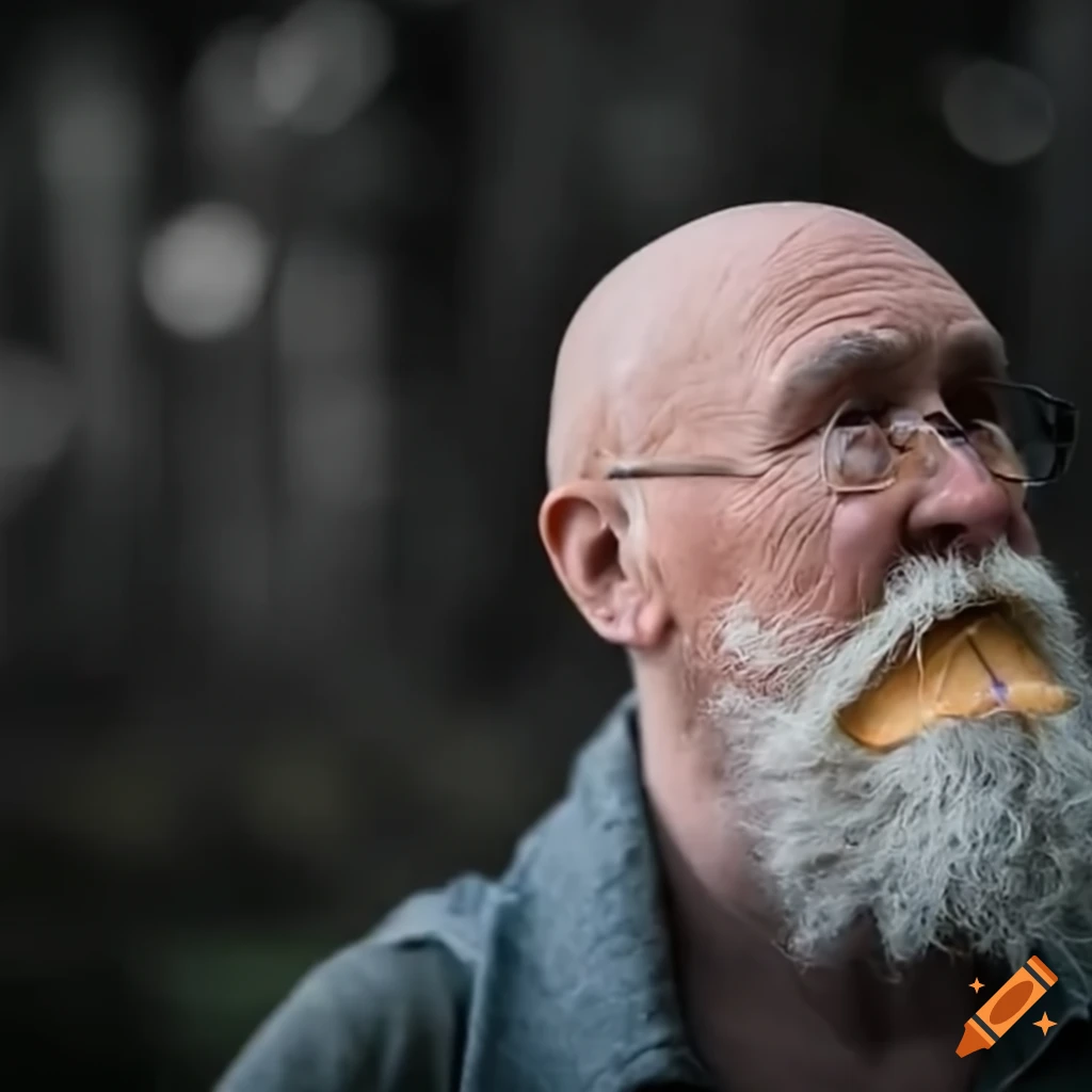 Creative art of a bald old man with a cheeseburger body on Craiyon