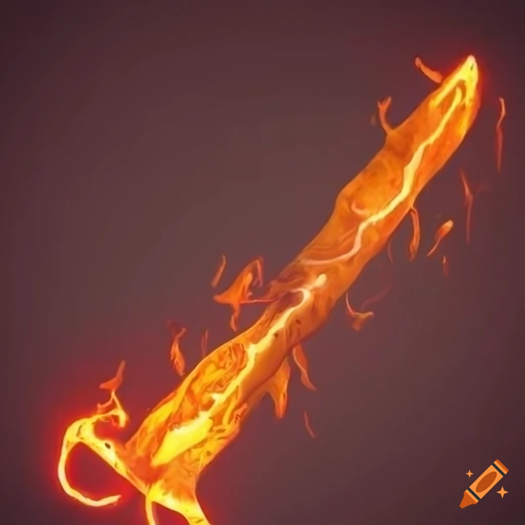 Unfinished glowing orange-hot sword in a forge on Craiyon