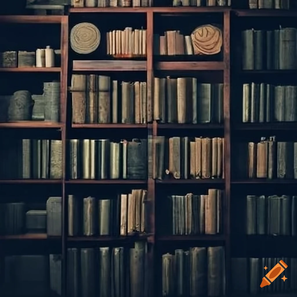 Encyclopedia set on an oak shelf on Craiyon