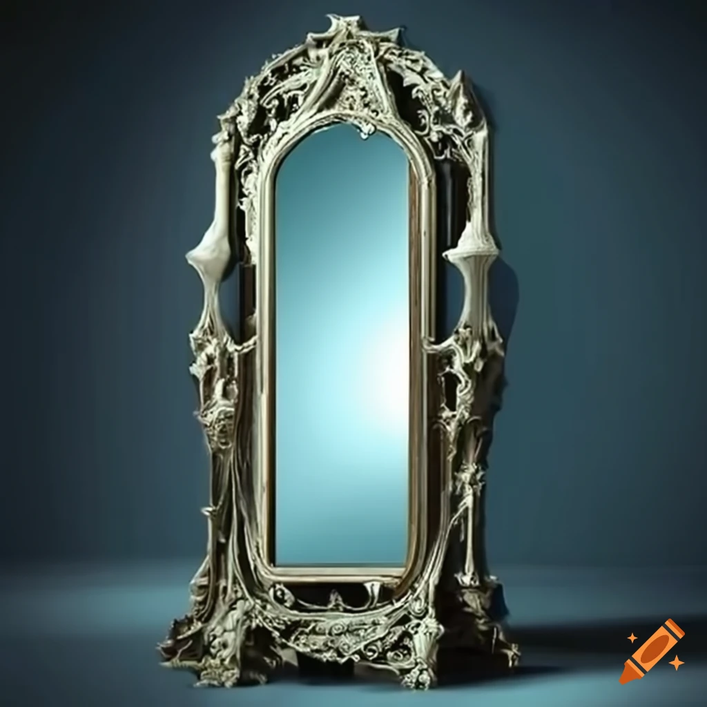 Magic mirror in a gothic frame standing on the floor on Craiyon