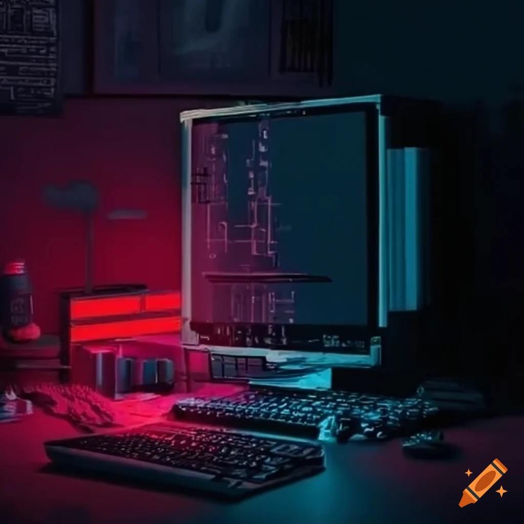 Computer screen with code in a cypher punk room on Craiyon