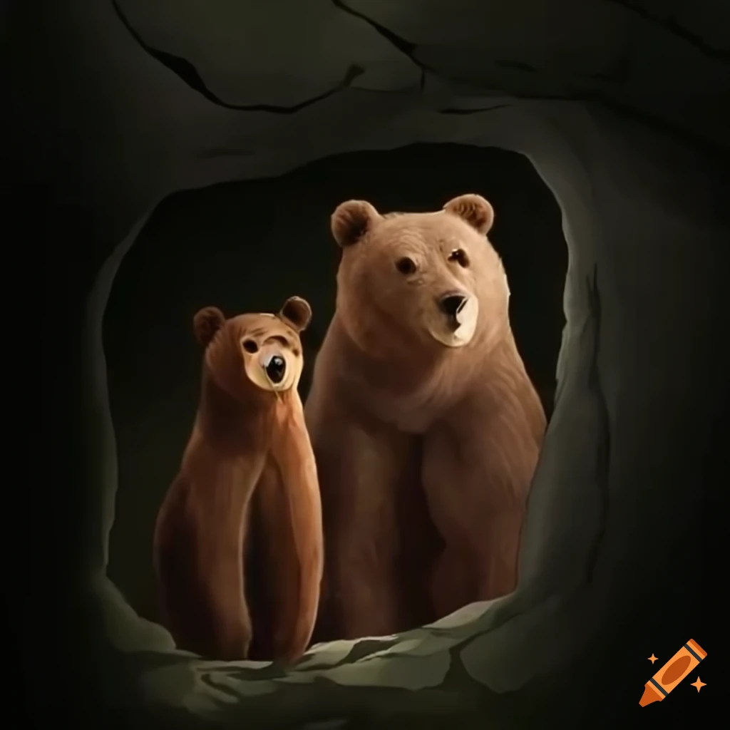 Bear with family in a cave on Craiyon