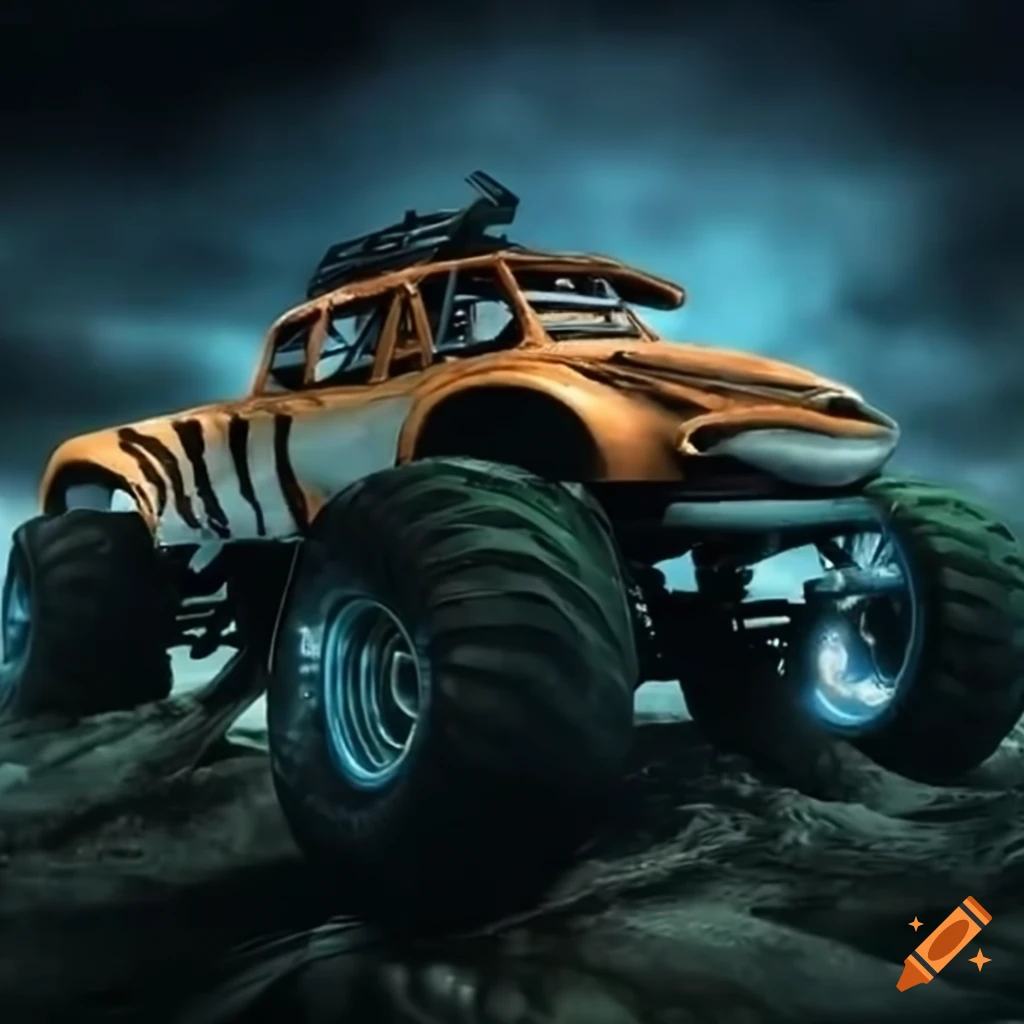 Monster truck designed as a tiger shark on Craiyon
