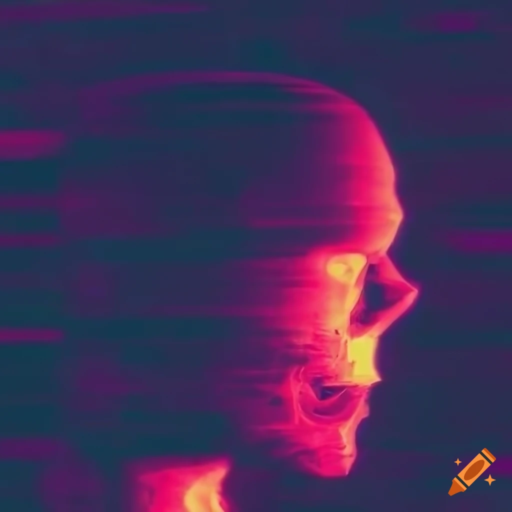 Double exposure of blurry skull with VHS glitch and grunge textures on ...
