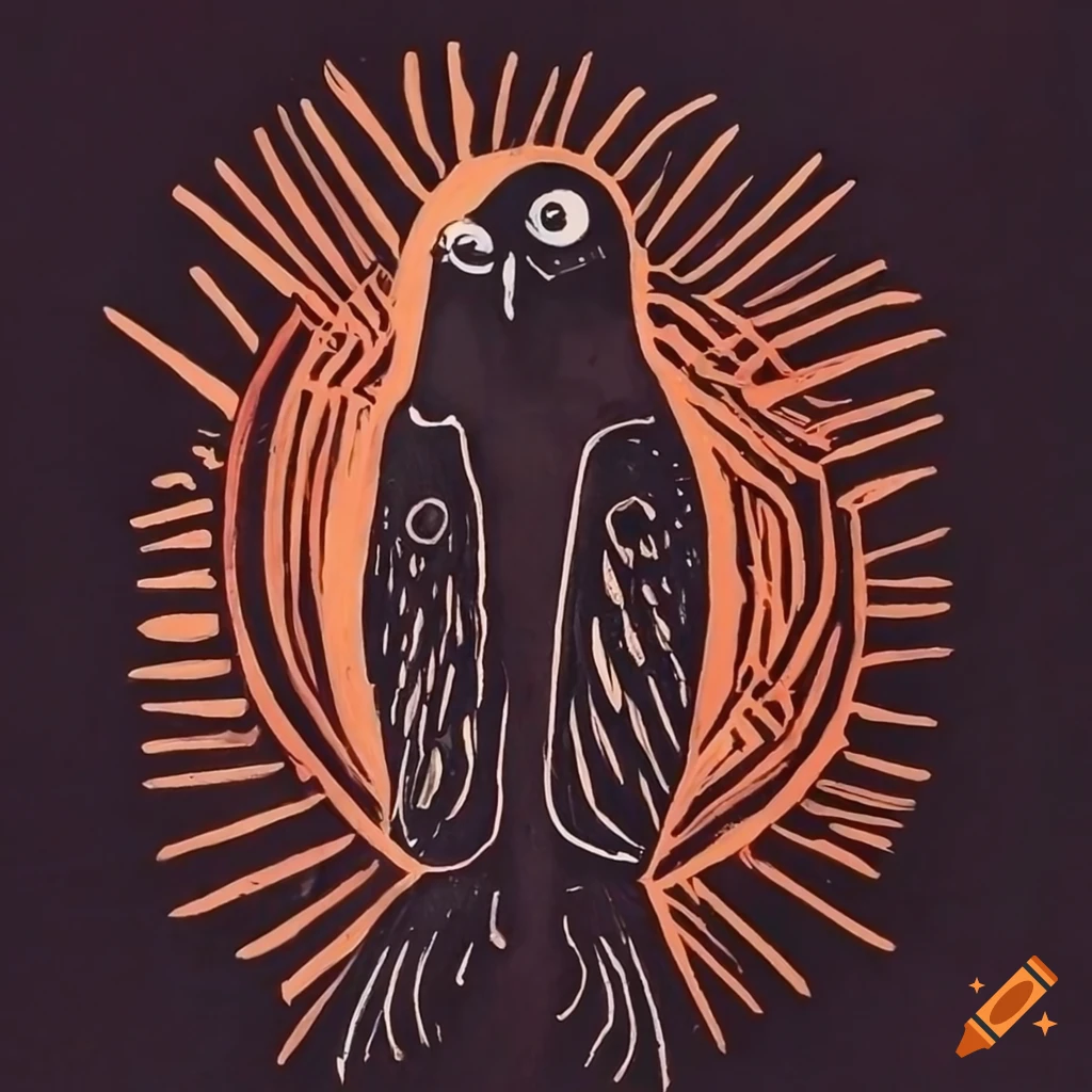 Monster bird linocut illustration on Craiyon