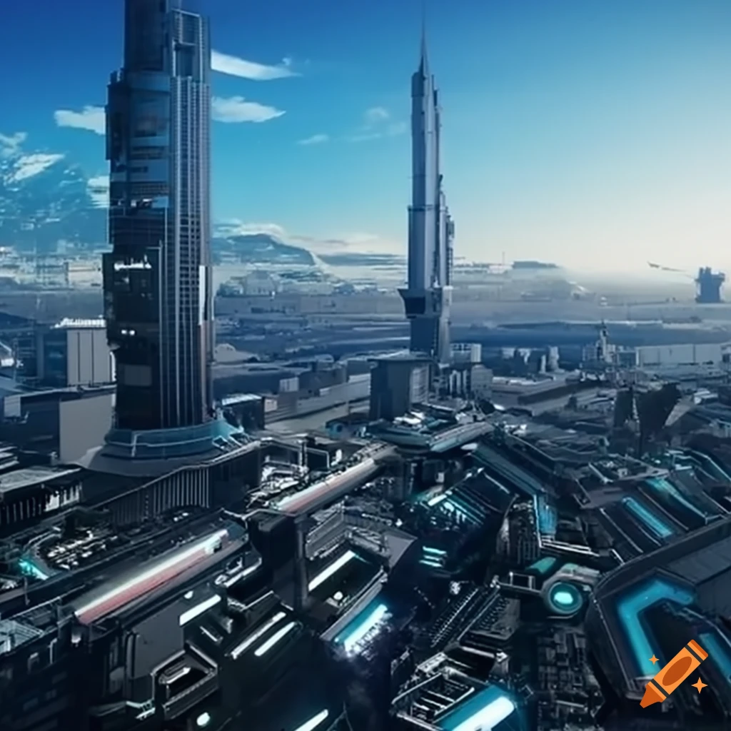 High angle view of a futuristic city in a sci-fi setting on Craiyon