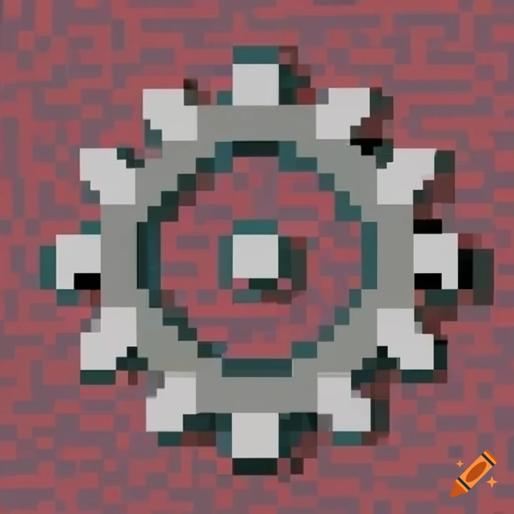 Pixelated gear on a flag on Craiyon