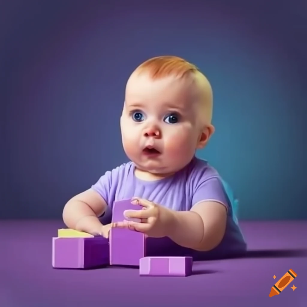 Baby playing with purple blocks on Craiyon