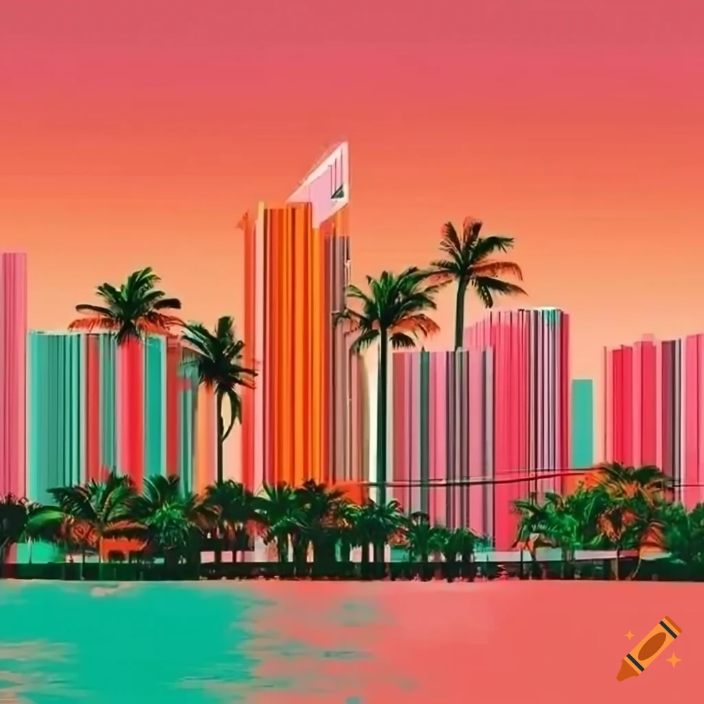 Iconic miami poster with palm trees and vibrant colors on Craiyon