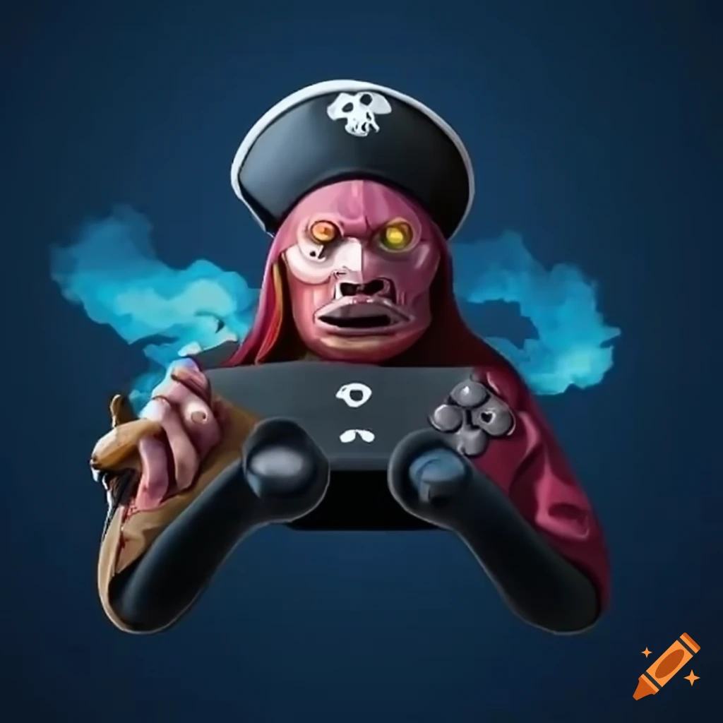 Pirate in the sky with a game controller on Craiyon
