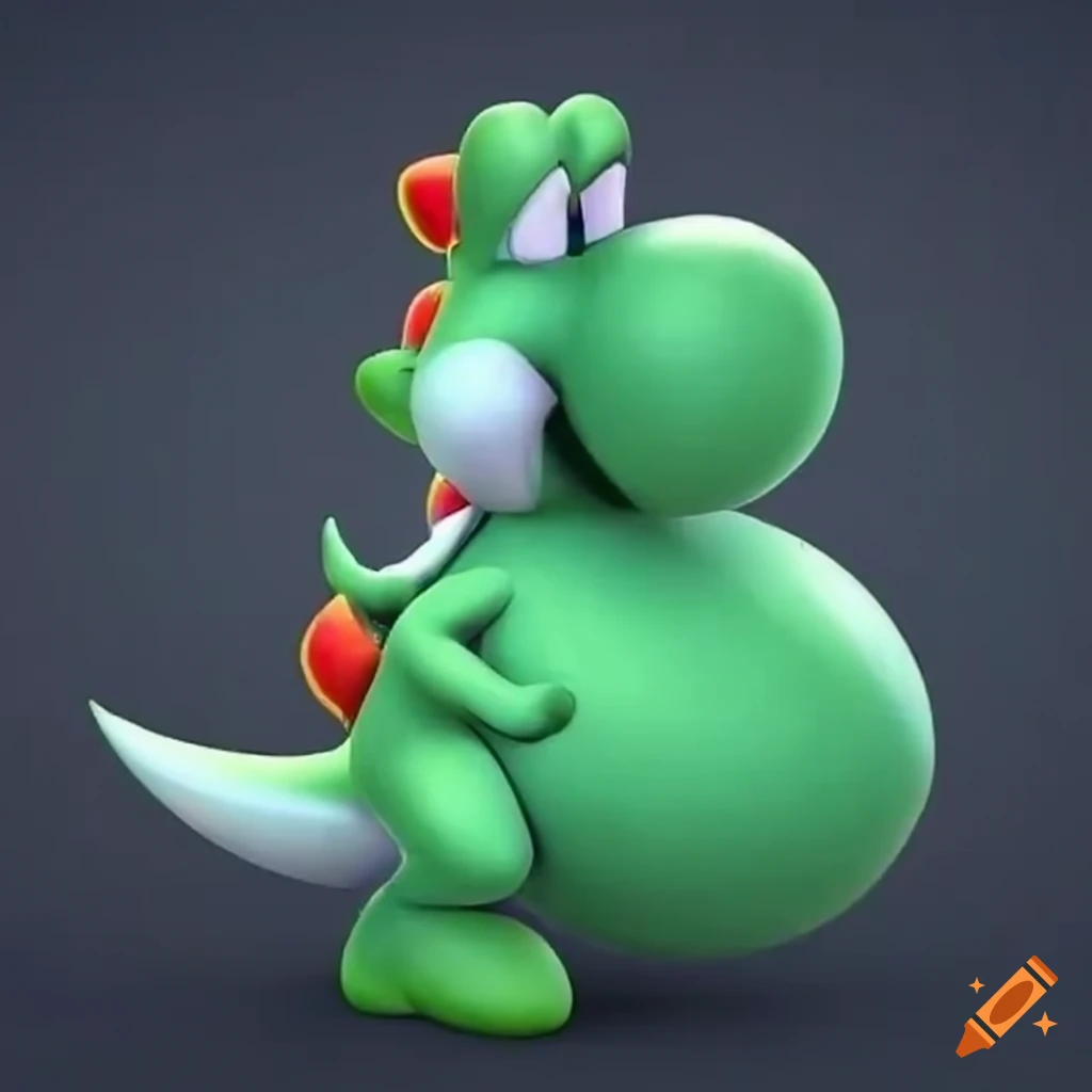 Green Yoshi from Super Mario Bros series with a large belly eating a ...
