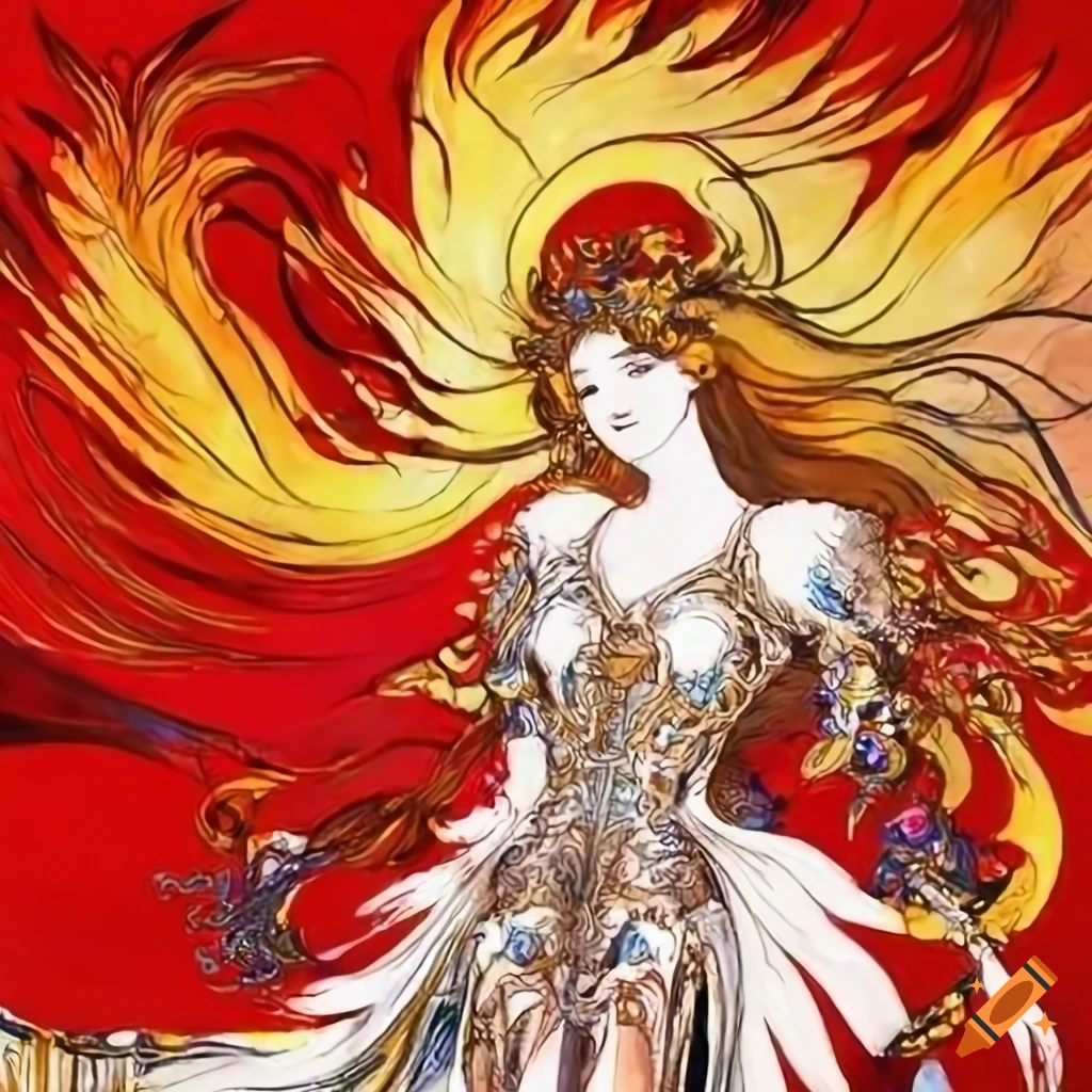 Imperial fire queen with armored majesty and flowing golden hair in ...