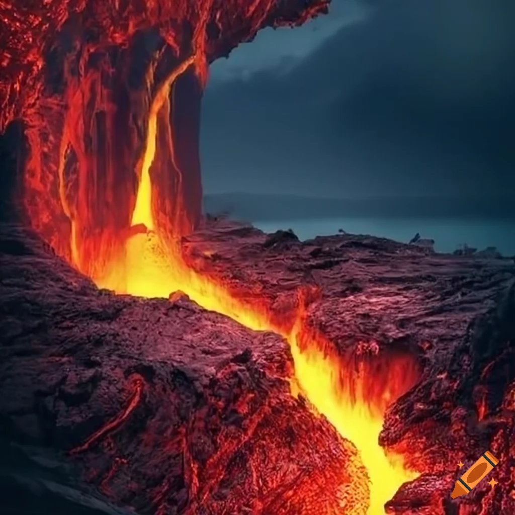 Bridge over lava flow on Craiyon
