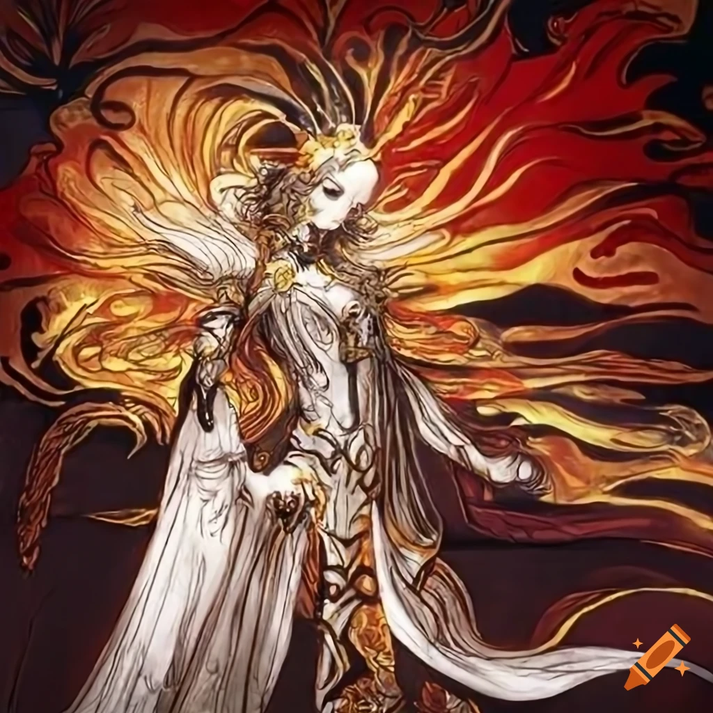 Imperial fire queen armored cleric priestess in majestic legendary ...